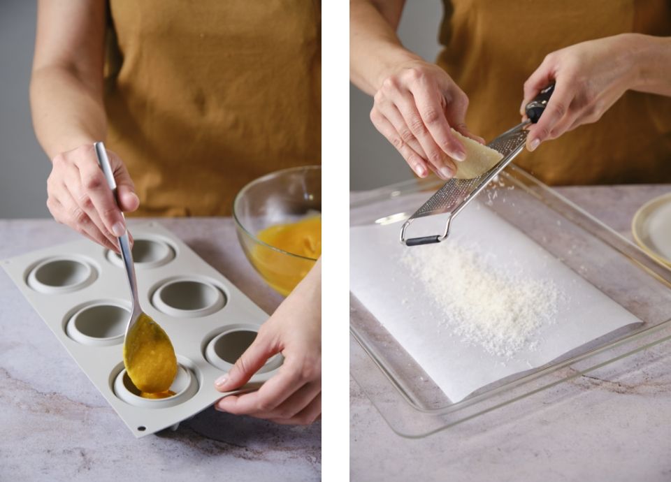 Grease a silicone mold and pour in the mixture.